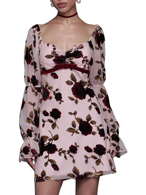 Avec Les Filles Victorian Sleeve Floral Mini Dress - Rose Burnout