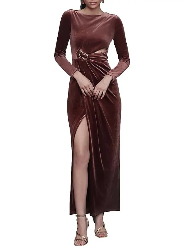 Avec Les Filles Asymmetric Draped Maxi Dress - Chocolate