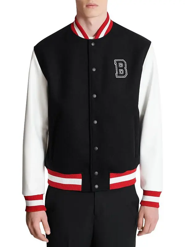 Balmain Mixed Media Varsity Jacket - Black Multi