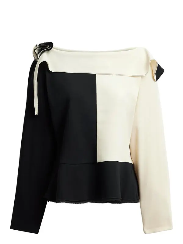 COACH Long Sleeve Cut Off Top - Black/cream