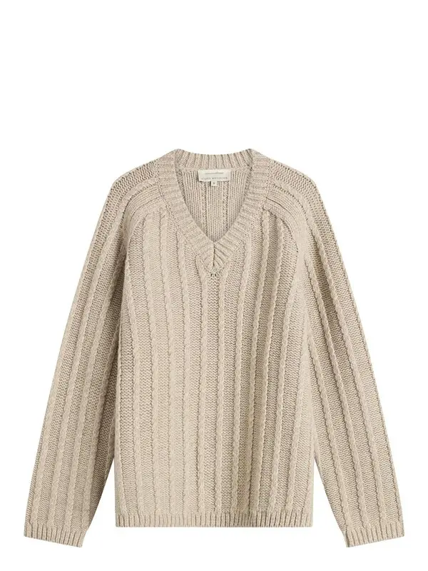 Studio Nicholson Sussex V-neck Wool Cable Knit Jumper - Oatmeal