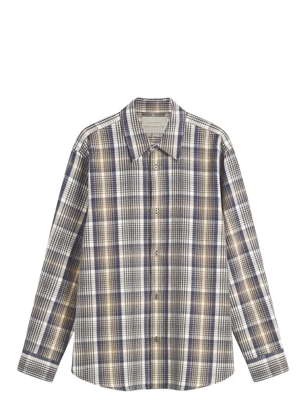 Studio Nicholson View Brushed Check Long Sleeve Shirt - Navy/oatmeal