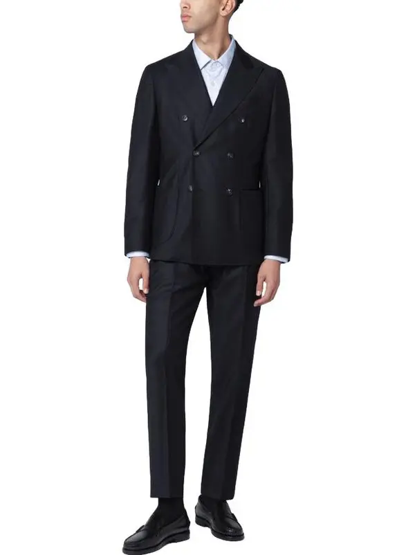 SANTANIELLO Double-breasted Suit In Wool And Cashmere - Blue