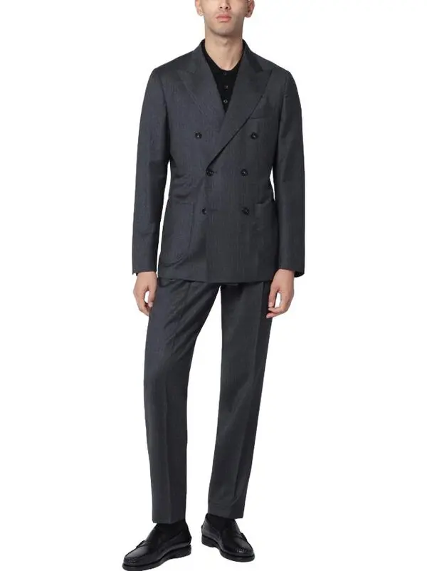 SANTANIELLO Pinstripe Double-breasted Wool Suit - Grey