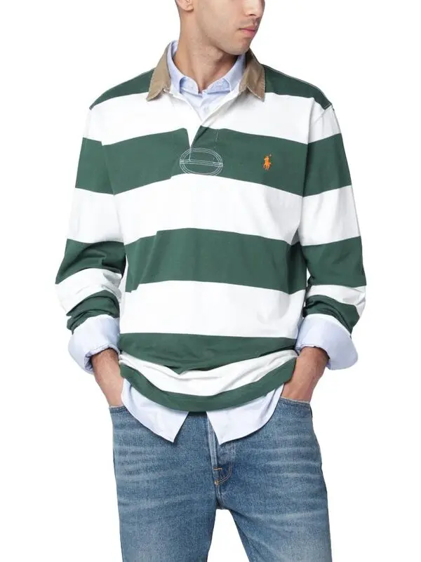 Polo Ralph Lauren Cream Striped Classic Fit Polo Shirt - Green