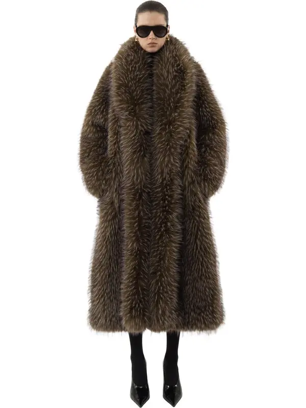 Arakii Long Faux Fur Coat - Khaki Green
