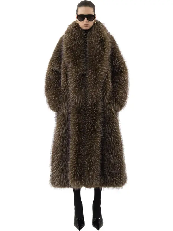 Arakii Long Faux Fur Coat - Khaki Green