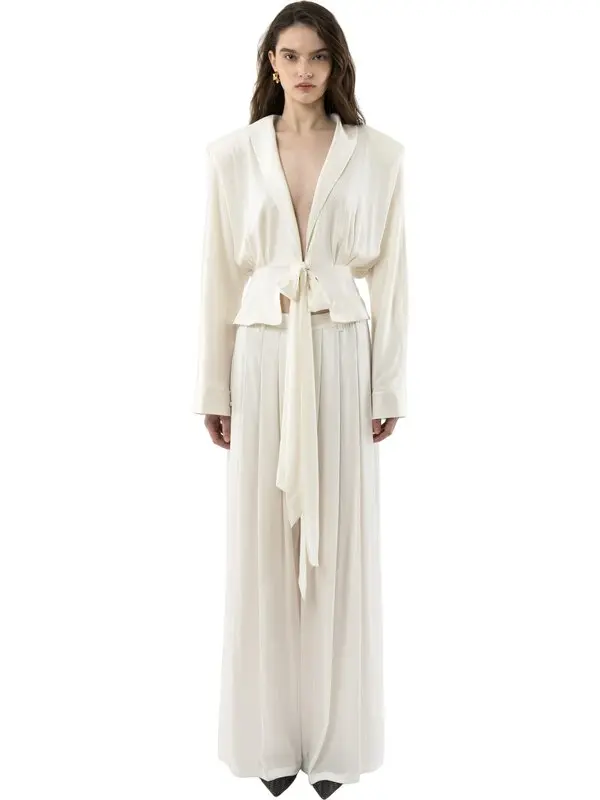 Arakii Front Tie Silk Blouse - Off-white