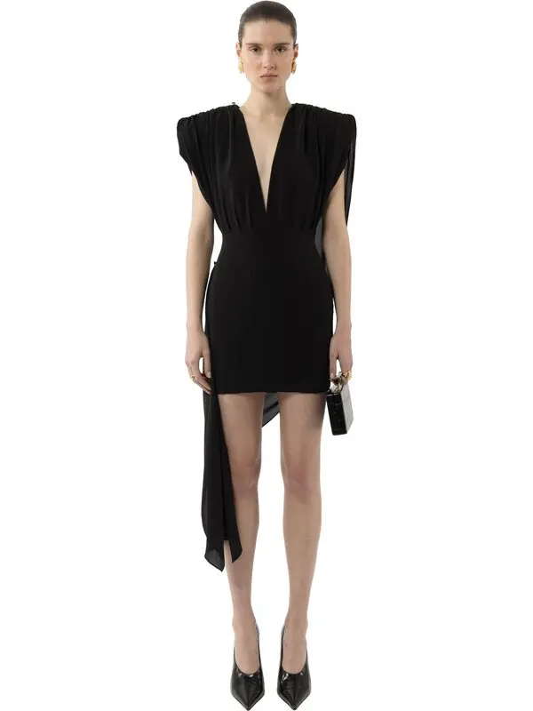 Arakii Mini Dress With Draped Scarf - Black