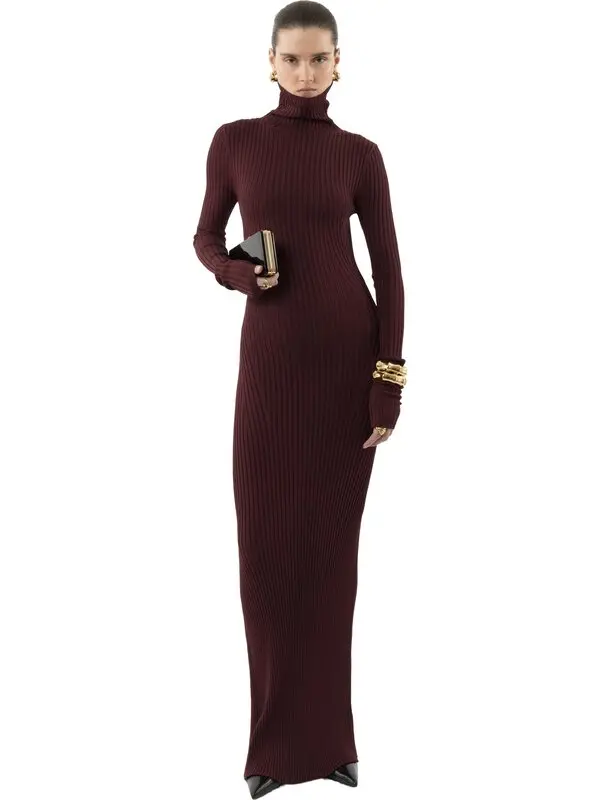 Arakii Open Back Rib-knit Viscose Dress - Burgundy