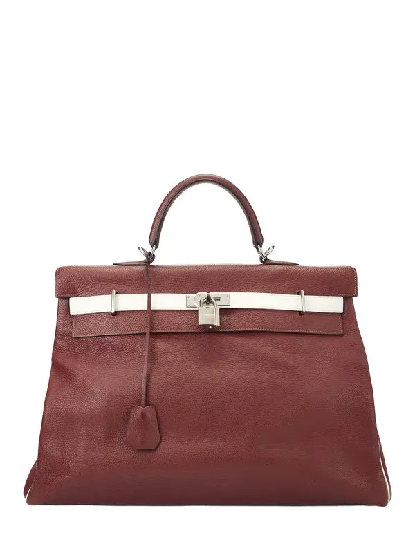 Hermès Rouge H Clemence Tennis Kelly Voyage 50 - Burgundy