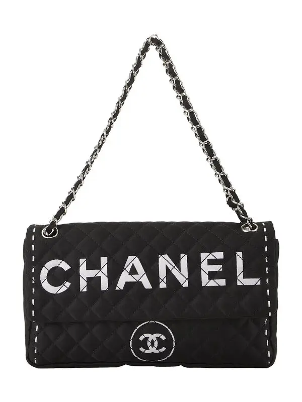 Chanel Nylon Logo Half Flap Maxi - Black