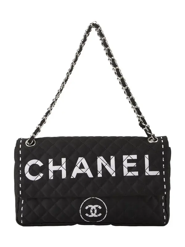Chanel Nylon Logo Half Flap Maxi - Black