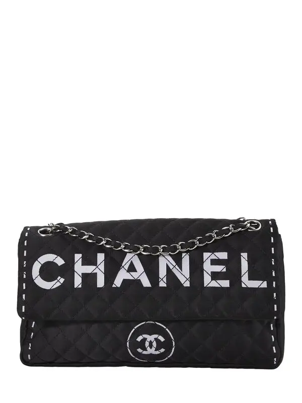 Chanel Nylon Logo Half Flap Maxi - Black