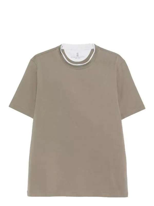 Brunello Cucinelli Contrast-trim T-shirt - Green