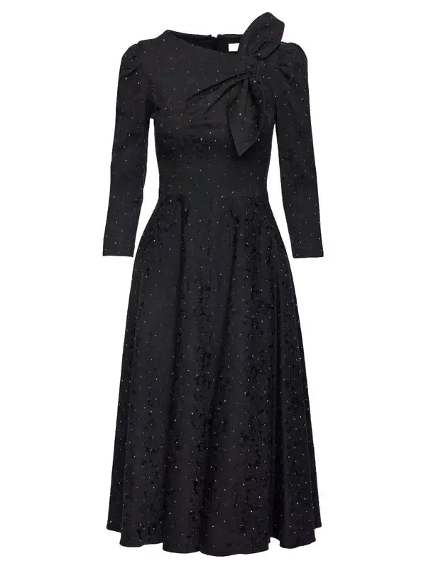 NISSA Embellished Brocade Midi Dress - Black