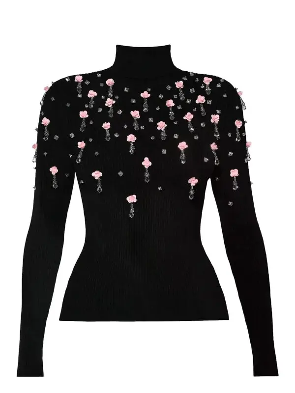 ANOUKI Crystal-embellished Turtleneck Top - Black