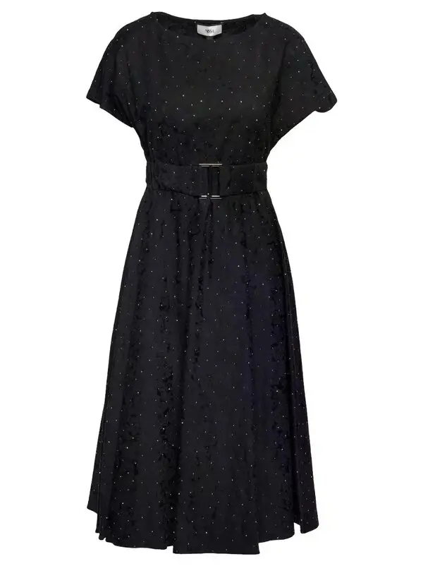NISSA Embellished Brocade Midi Dress - Black