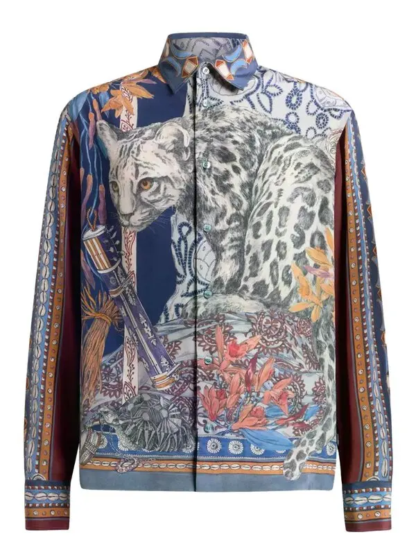 Etro Leopard-print Silk Shirt - Blue