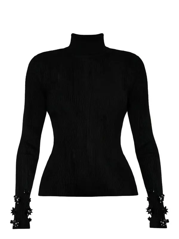 ANOUKI Crystal-embellished Turtleneck Top - Black