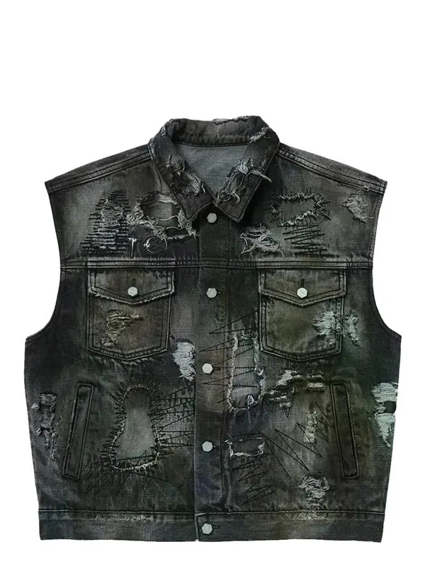 THUG CLUB Buttoned Gilet - Black