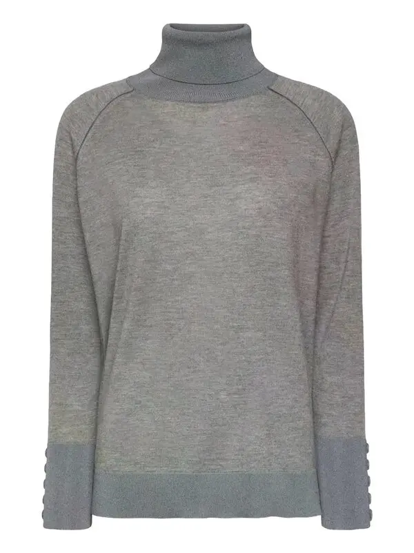 ELENA MIRO` Button-embellished Turtleneck Knitwear - Grey