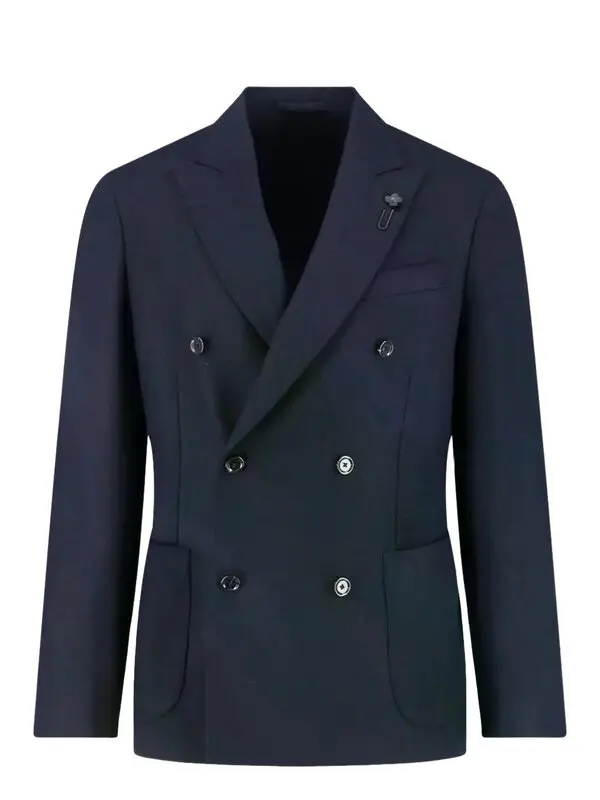 LARDINI Wool Double-breasted Blazer - Blue