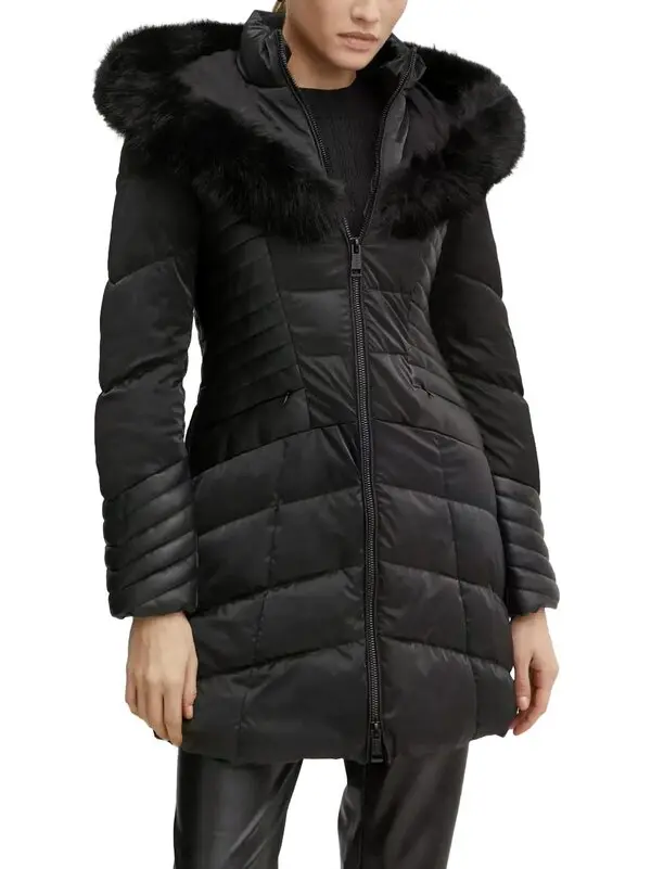 Guess Quilted Hooded Jacket With Faux-fur Trim - Black