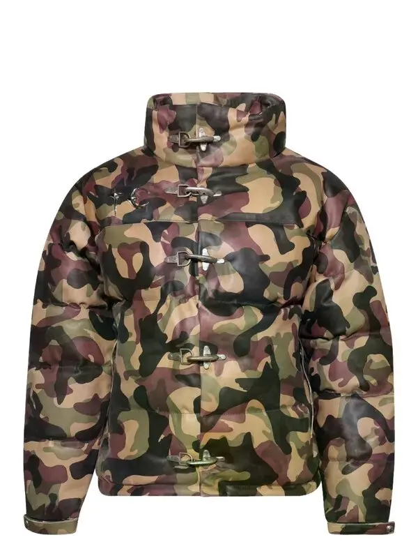 THUG CLUB Camouflage-pattern Leather Puffer Jacket - Neutrals