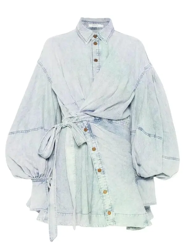 Zimmermann Rebellion Buttoned Wrap Mini Dress - Blue