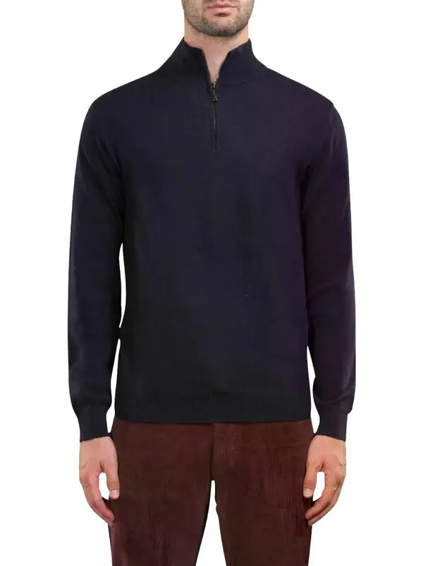 MOORER Half-zip Turtleneck Sweater - Blue