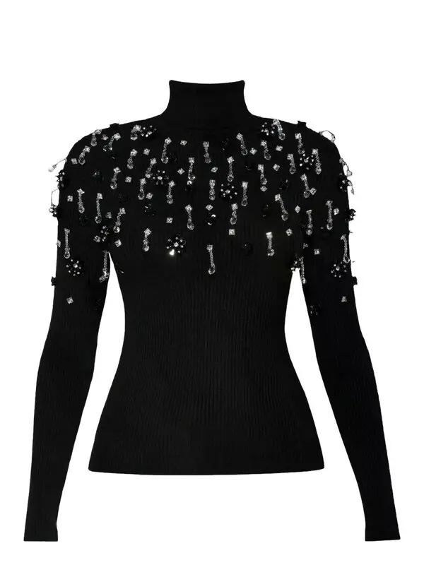 ANOUKI Crystal-embellished Turtleneck Top - Black