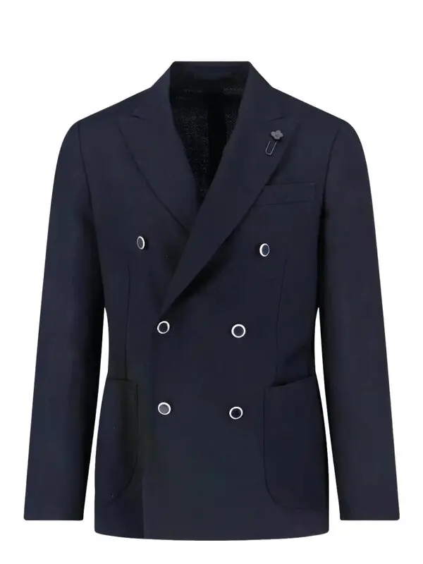 LARDINI Wool Double-breasted Blazer - Blue