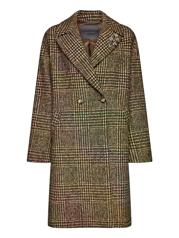 ELENA MIRO` Double-breasted Check Jacket - Brown