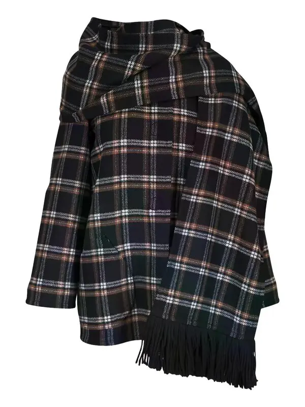 Akris Plaid Fringed Coat - Black