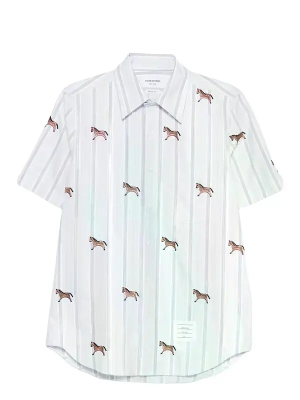 Thom Browne Horse Print Striped Shirt - Blue