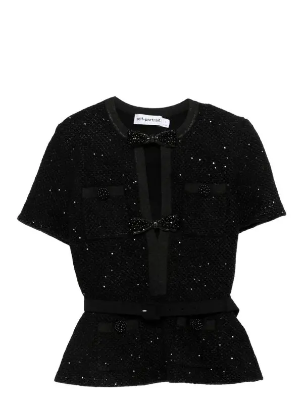 SELF-PORTRAIT Sequin-embellished Short-sleeve Top - Black