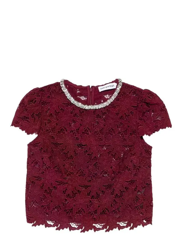 SELF-PORTRAIT Lace Crystal-trim Blouse - Red