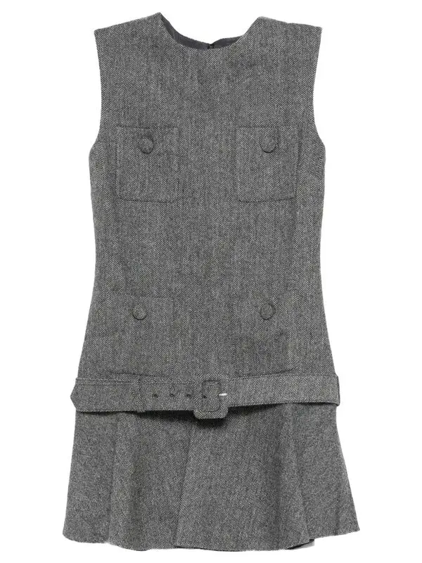 SELF-PORTRAIT Herringbone Buckled Mini Dress - Grey