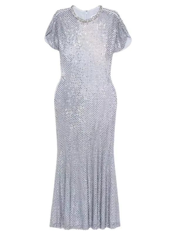 SELF-PORTRAIT Rhinestone Mesh Midi Dress - Blue