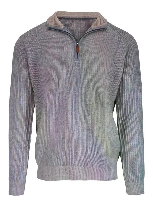 Kinross Cashmere Ribbed Zip-up Sweater - Grey