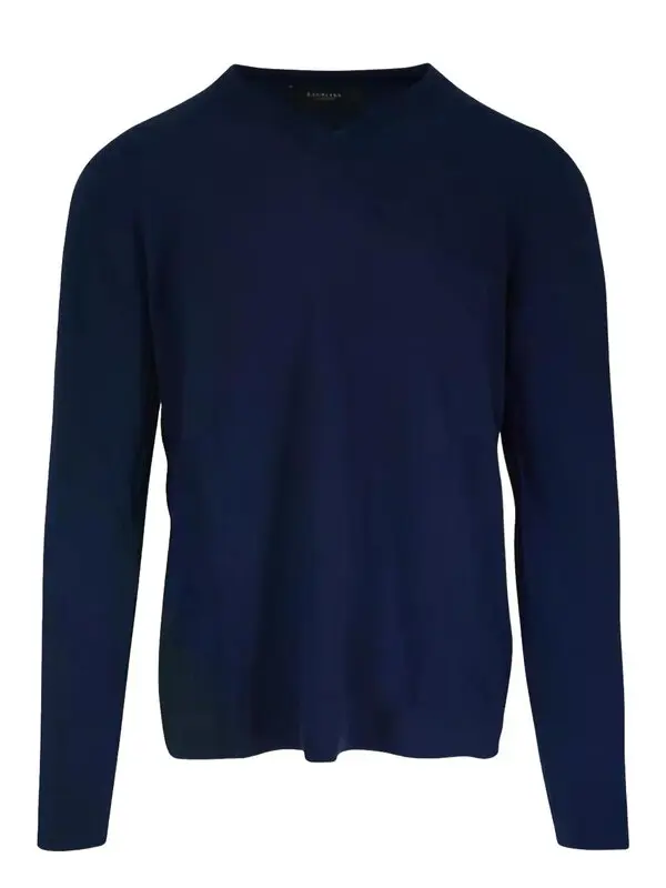 Kinross Cashmere V-neck Sweater With Ribbed Trims - Blue