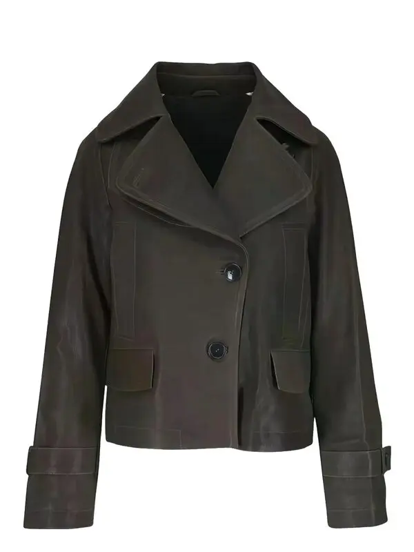 ODEEH Leather Button Jacket - Brown