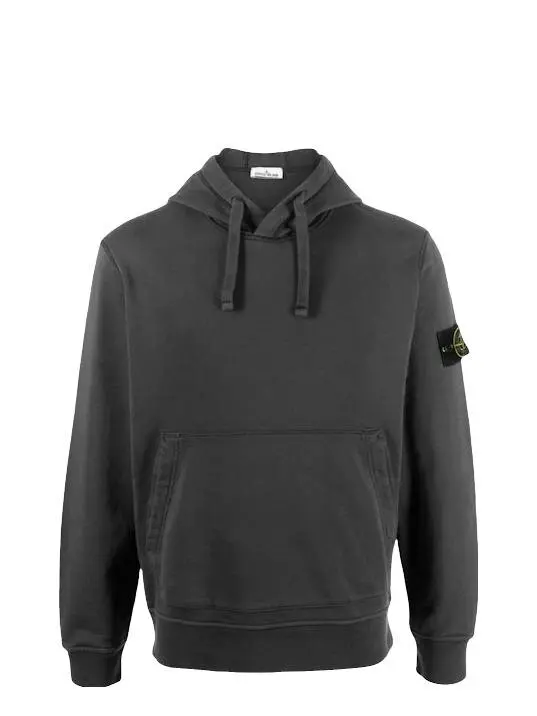 Stone Island Logo Patch Hoodie - Dark Grey