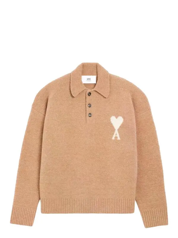 Ami De Coeur Intarsia Polo Sweater - Neutrals