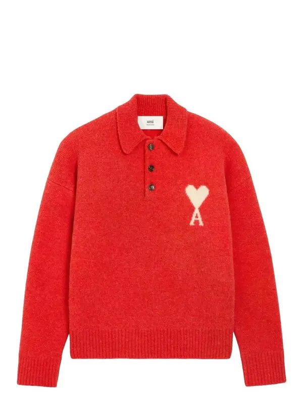 Ami Intarsia Polo Sweater - Red