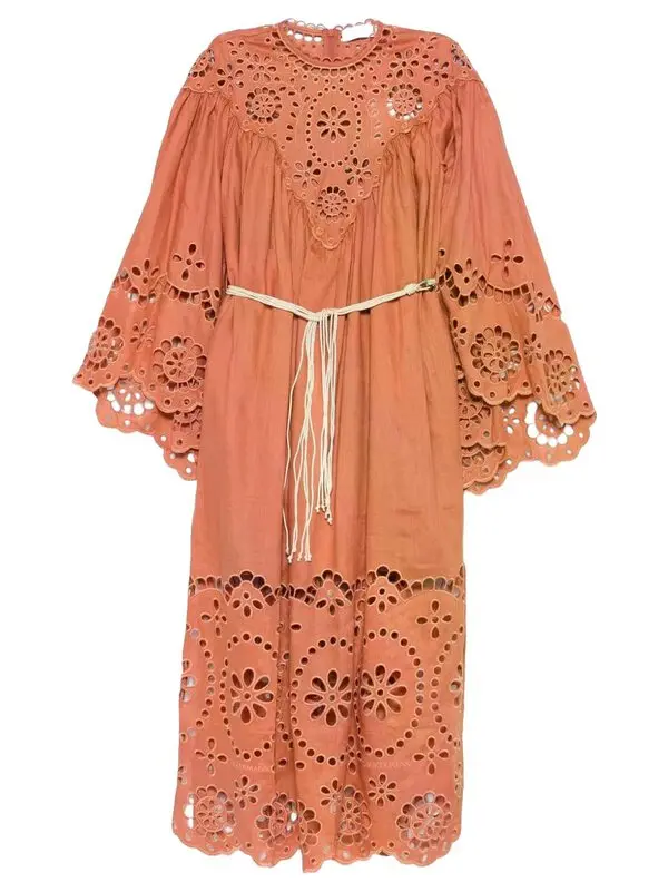Zimmermann Awaken Embroidered Midi Dress - Orange