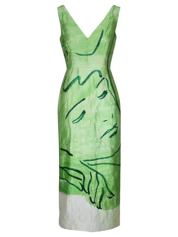 Erdem Abstract-print Midi Dress - Green