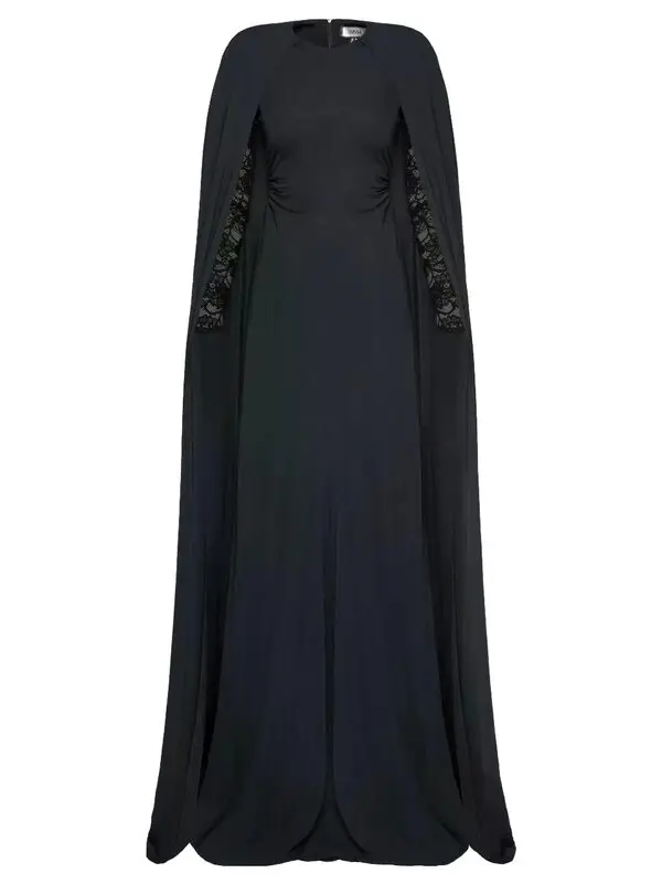 NISSA Lace Cape Maxi Dress - Black