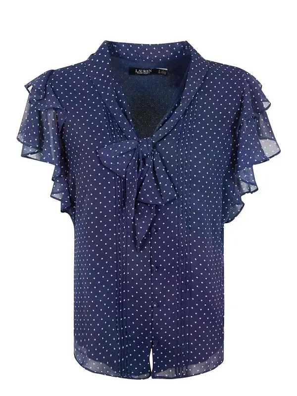 Ralph Lauren Georgette Polka Dot Ruffled Blouse - Blue